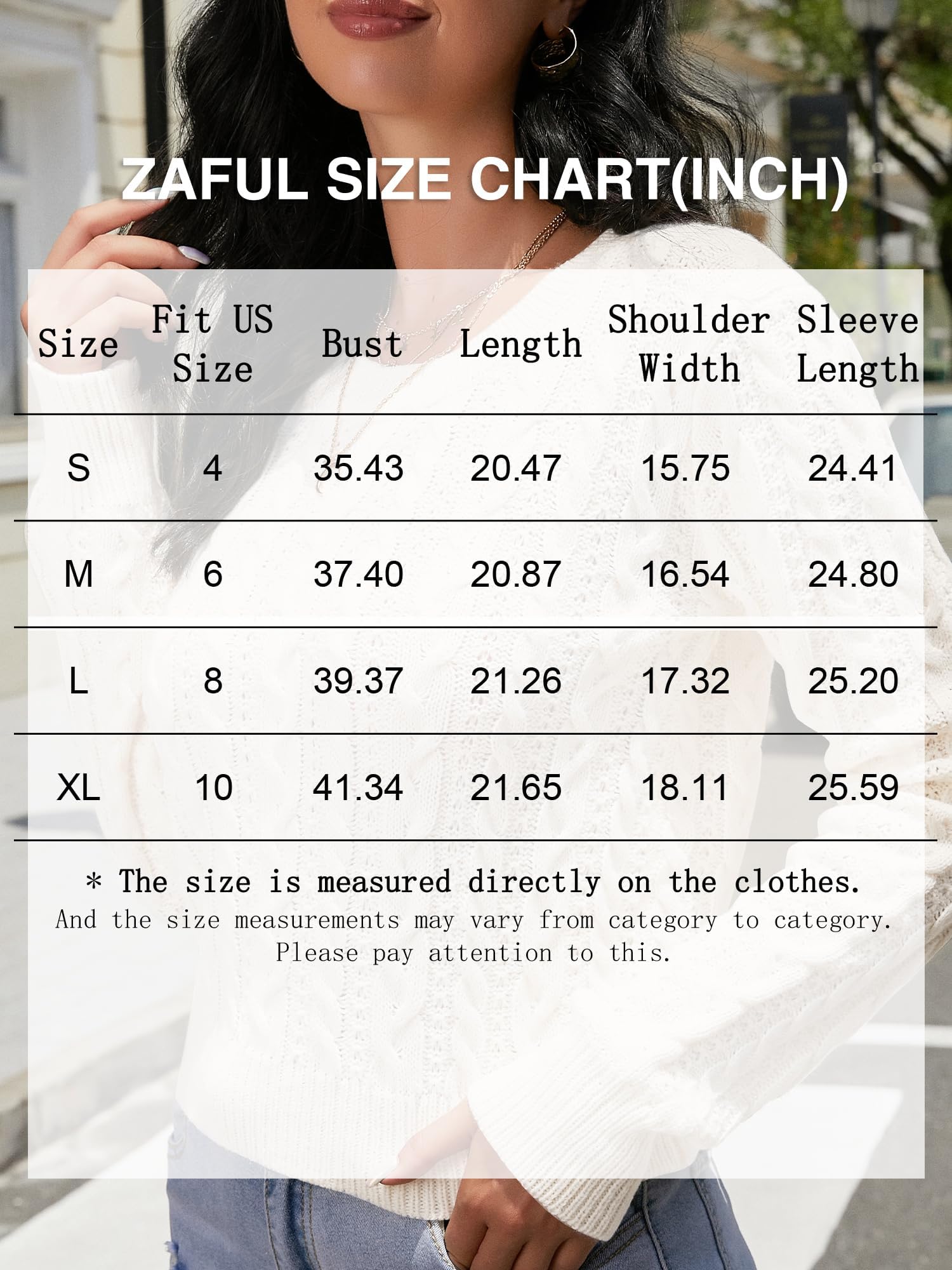 ZAFUL Women's Cable Cropped Sweater Long Sleeve Crewneck Pullover Knit Jumper Top (0-White, M)