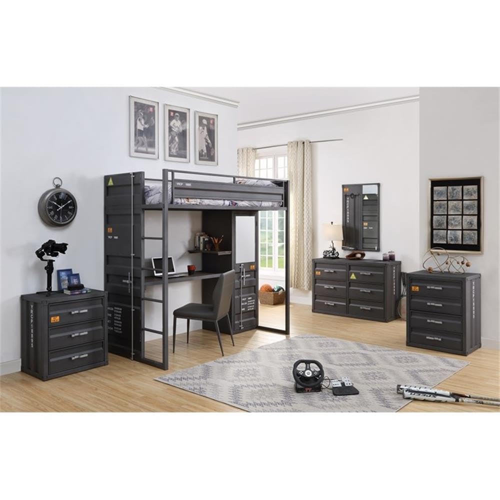Acme Cargo Container Style Rectangular 6-Drawer Dresser in Gunmetal Metal