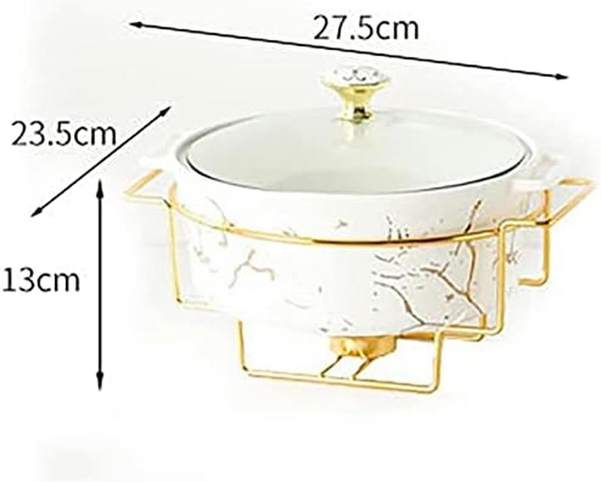Food Warmer for Parties Buffets, Food Warming Tray Round Chafing Dish Buffet Set, Ceramic Marble Finish Chafer with Glass Lid, Chafer and Buffet Warmer Set for Buffet Weddings Parties