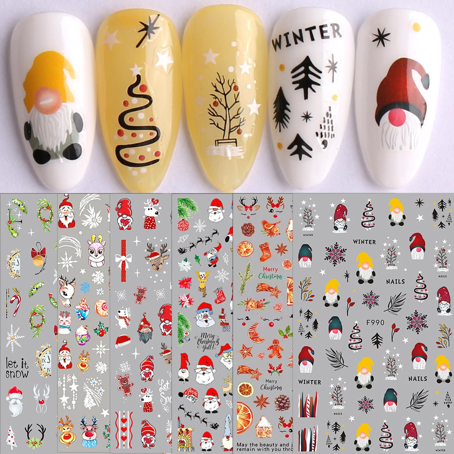 JMEOWIO 10 Sheets Christmas Nail Art Stickers Decals Self-Adhesive Pegatinas Uñas Snowflake Xmas Winter Holiday Cute Nail Supplies Nail Art Design Decoration Accessories
