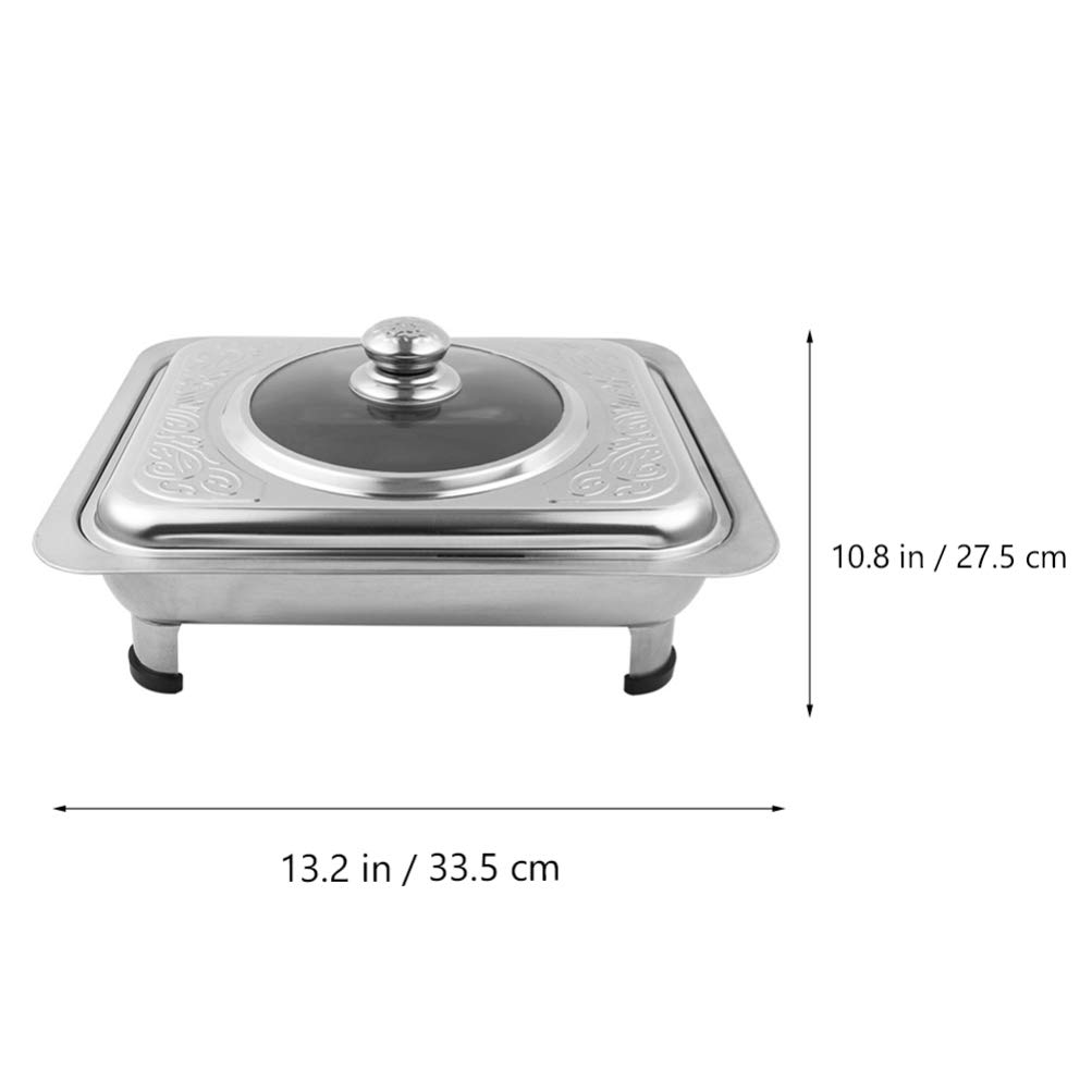 Cabilock Cold Food Buffet Stainless Steel Rectangular Food Dish Tray Oblong Metal Serveware with Lid for Buffet Roasting Baking Cooking Bread Fruit Appetizer Plate 33. 5X27. 5X14. 5CM Buffet Server