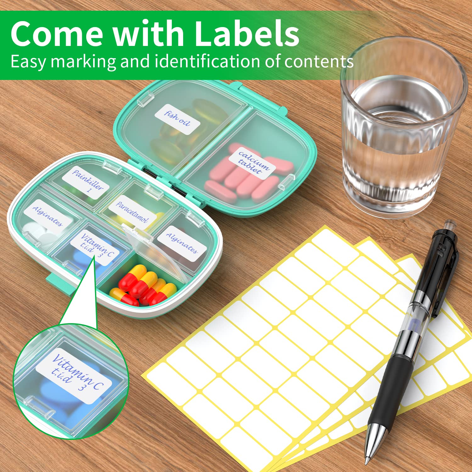 3 Pack 8 Compartments Travel Pill Box,Pill Organizer 7 Days Moisture Proof Small Pill Case for Pocket Purse Daily Portable Medicine Vitamin Holder Container(Pink+Blue+Green)
