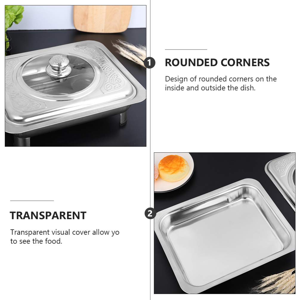 Cabilock Cold Food Buffet Stainless Steel Rectangular Food Dish Tray Oblong Metal Serveware with Lid for Buffet Roasting Baking Cooking Bread Fruit Appetizer Plate 33. 5X27. 5X14. 5CM Buffet Server