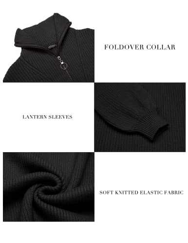 HOTOUCH Women Causal Long Sleeve V Neck Knit Sweater Dresses 1/4 Zip Pullover Sweater Dress Loose Jumper Sweaters (Black S)