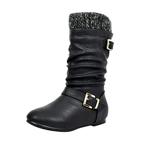 DREAM PAIRS Girl's Faux Fur Lined Knee High Winter Riding Boots(Toddler/Little Kid/Big Kid),Size 2 Little Kid,Black,KLOUCH