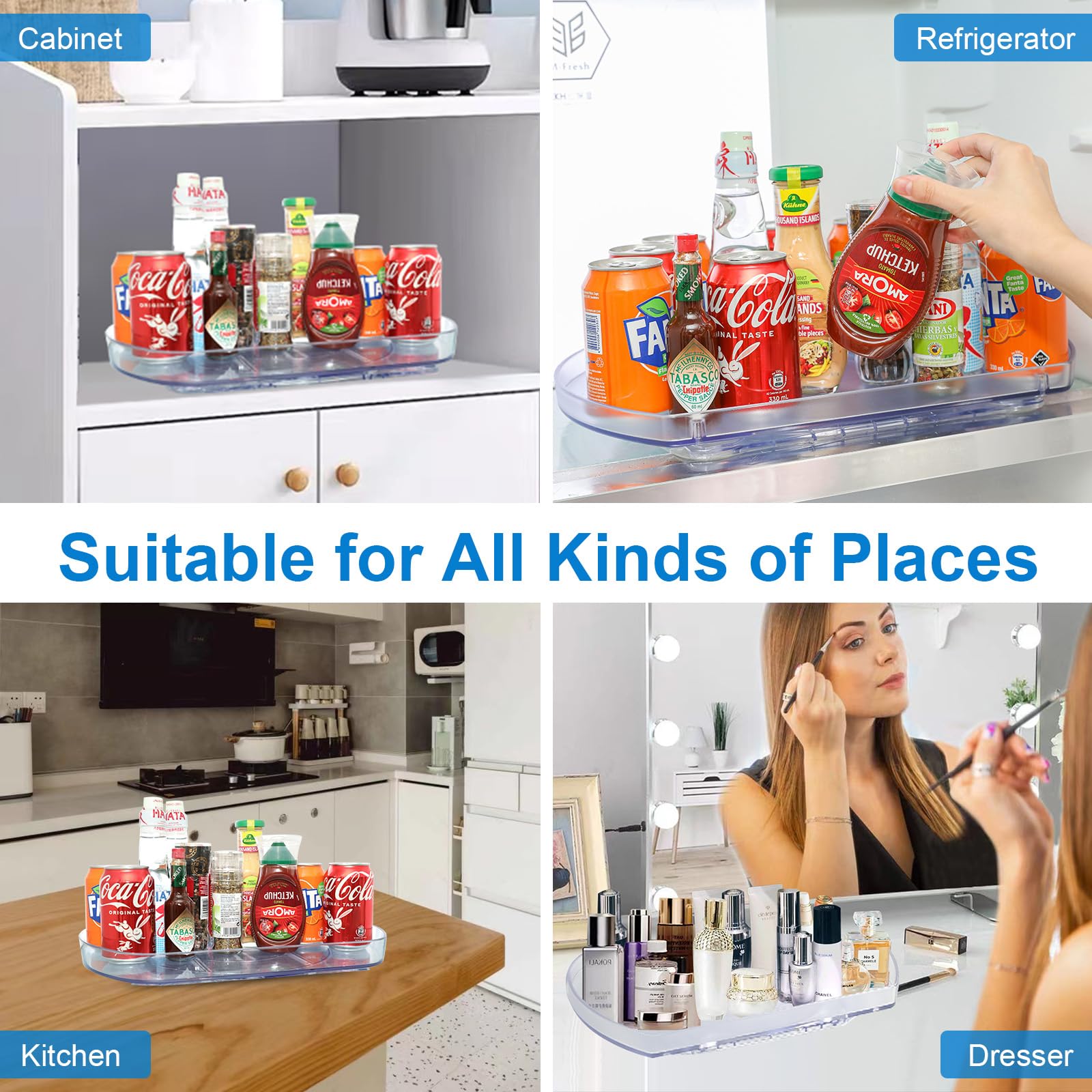 SAMTURUI Lazy Susan Turntable Organizer for Fridge, 360° Rotating, Lazy Susan Spice Storage for Cabinet, Refrigerator, Pantry, Kitchen, Table, Bathroom, Countertop