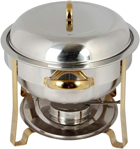 6 Quart Gold Accented Oval Chafing Dish, Full Size Stainless Steel Chafer and Buffet Food Warmers Sets Tray Buffet Catering for Banquets Party (1)