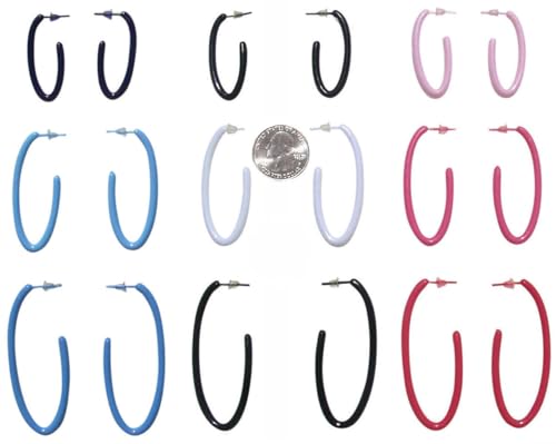 6 Pairs Multi Colors Oblong Hoop Acrylic Nylon Plastic Post Earrings Medical Hypoallergenic No Metal Studs Sensitive Ears