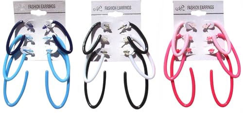 6 Pairs Multi Colors Oblong Hoop Acrylic Nylon Plastic Post Earrings Medical Hypoallergenic No Metal Studs Sensitive Ears