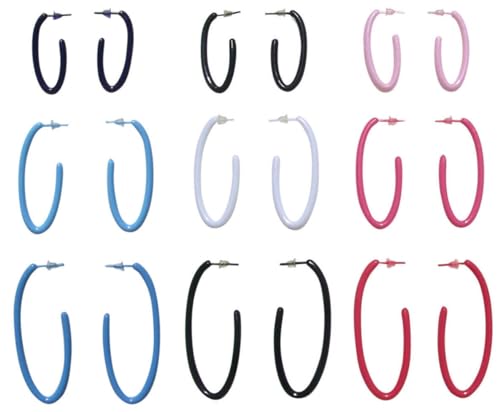 6 Pairs Multi Colors Oblong Hoop Acrylic Nylon Plastic Post Earrings Medical Hypoallergenic No Metal Studs Sensitive Ears