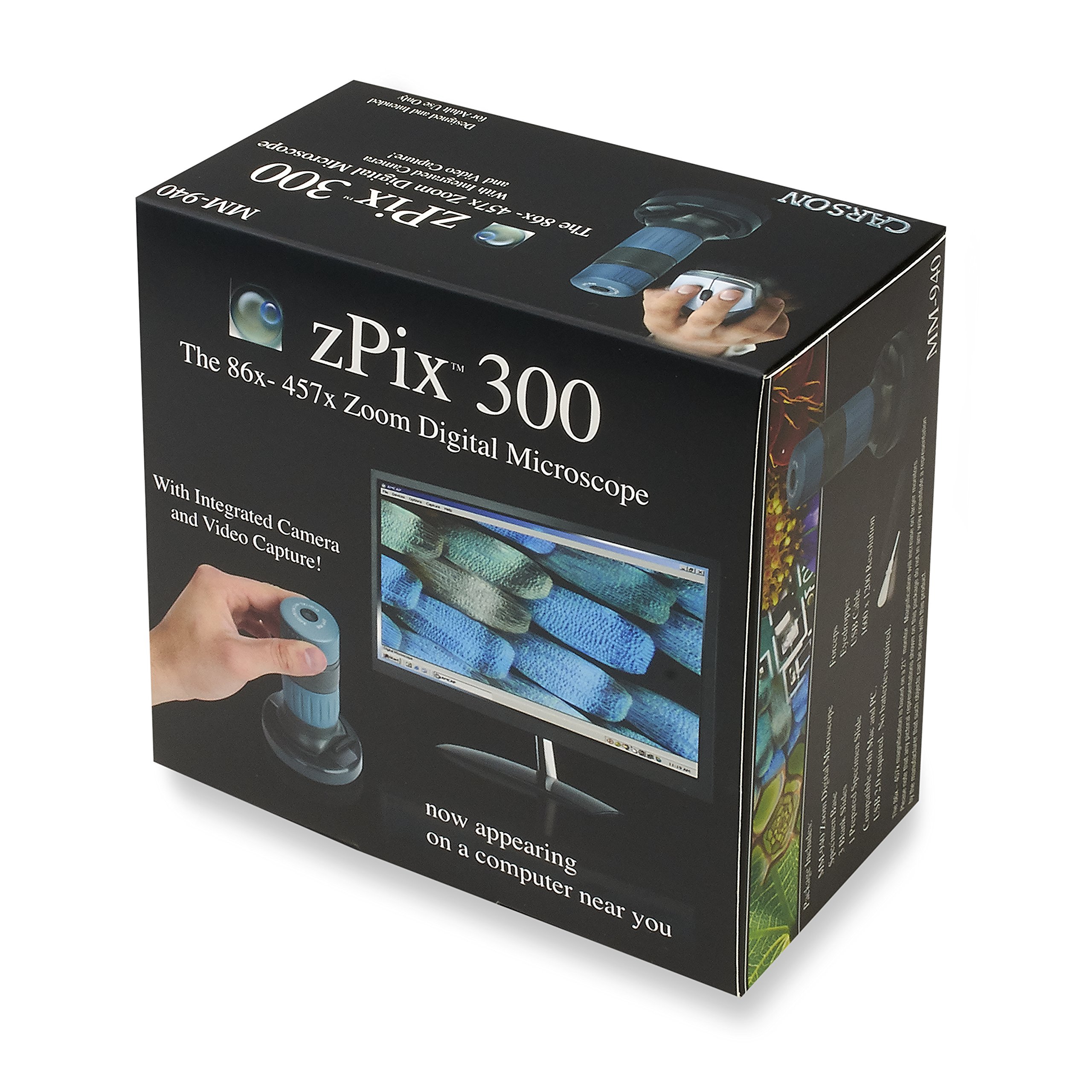 Carson MM-940 zPix 300 Zoom 86x-457x Power USB Digital Microscope with Integrated Camera and Video Capture,Black