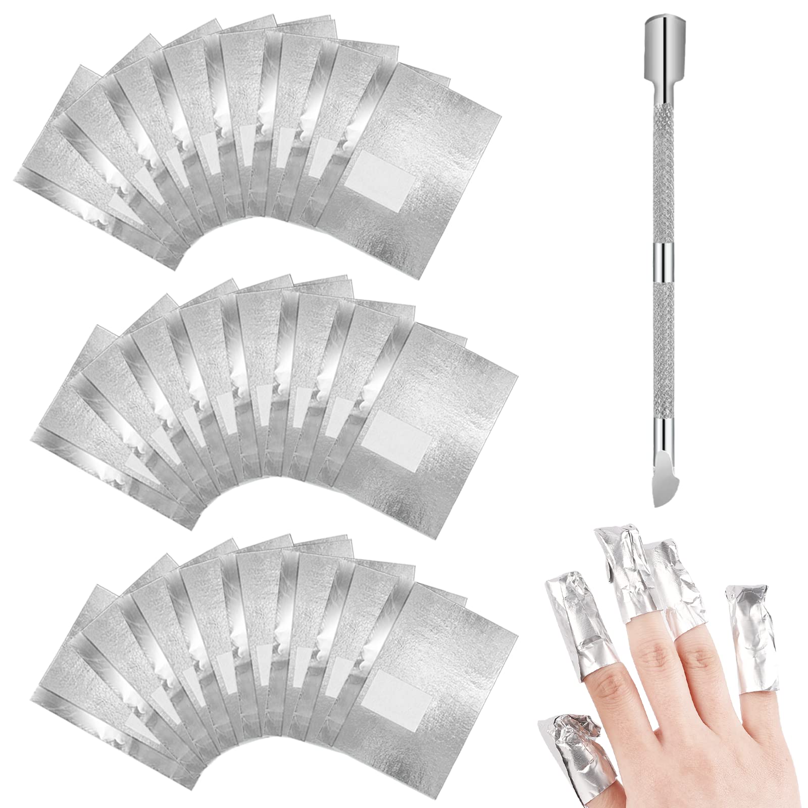 100 Pcs Nail Polish Remover Foil Nail Wraps Soak off Foils Cotton Pads Aluminium with Cuticle Pusher Aluminium Foil Nail Remover with Pre-attached Lint-free Pads100 Pcs Foil Nail Wraps Soak off Foils