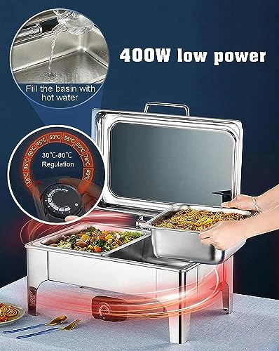 Chafing Dishes Food Warmers, Buffet Server Hot Trays in Stainless Steel, Electric Plate Warmer for Catering Buffet, Hot Plates for Keeping Food Warm (9l 1/2size)