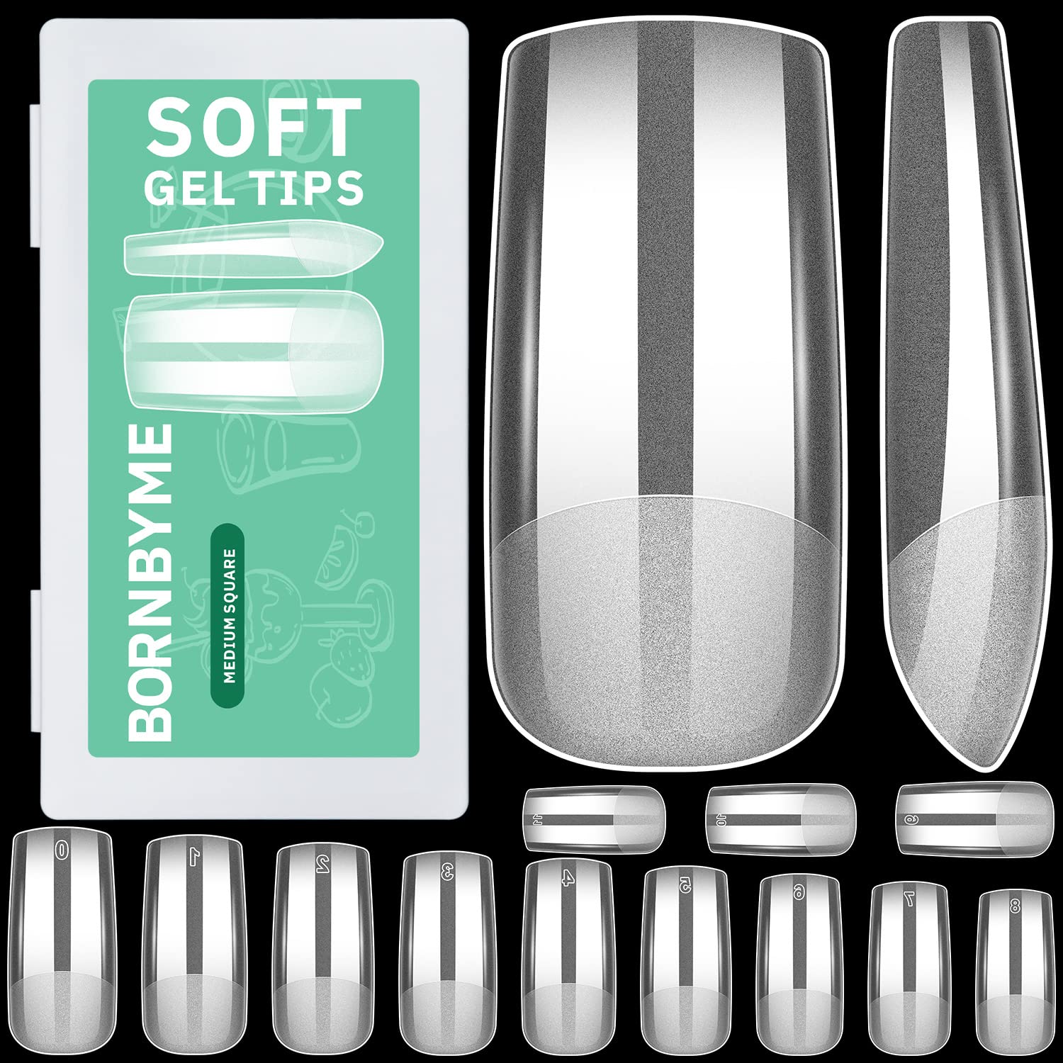 Soft Gel Nail Tips Medium Square, 600 PCS Pre Buff Full Cover Shaped Nail Extenison Tips Matte Gel X Nail Tips Acrylic False Nail Tips BORNBYME