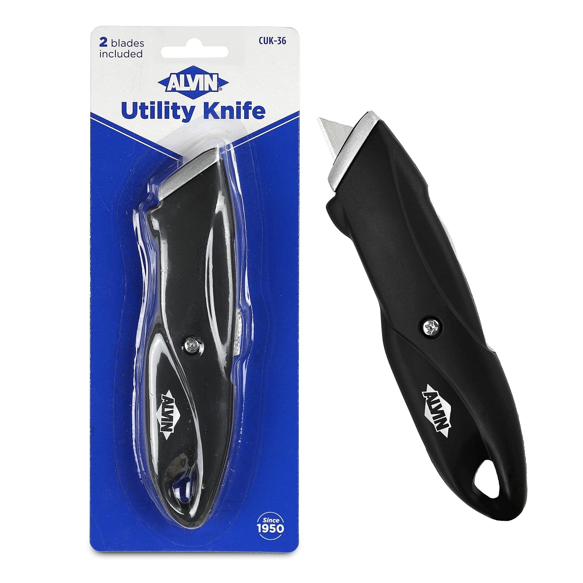ALVIN Utility Knife Heavy Duty Box Cutter - Model CUK36 Features Fully Retractable Metal Blade With 9 Locking Positions for Exact Cuts and Durable Plastic Handle Ergonomically Designed For Safer Control