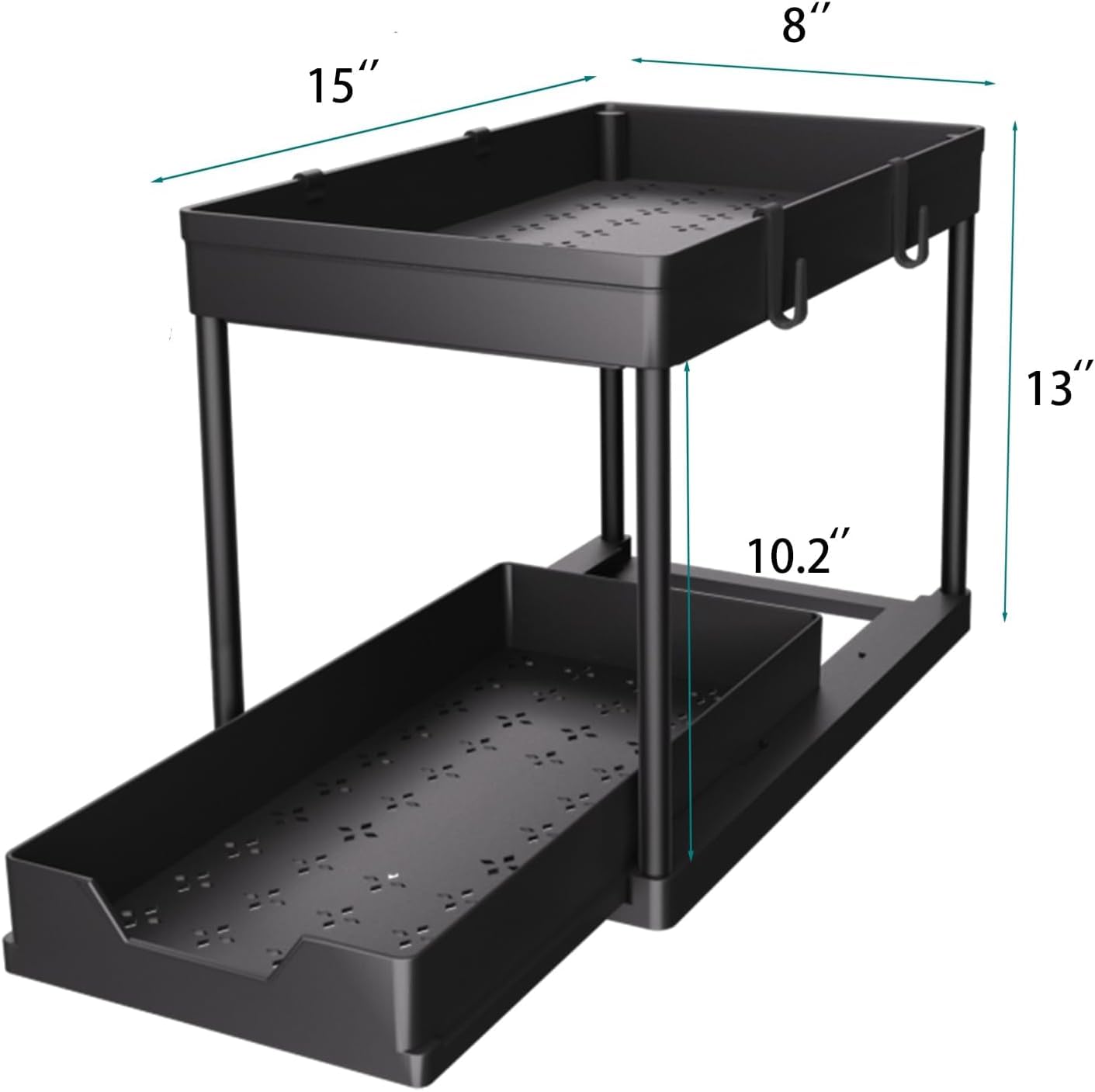 2 Pack Under Sink Organizer, Warmodern 2 Tier Bathroom Organizer Under Sink, Kitchen Cabinet Organizers and Storage Baskets with 16Hooks and 4 Hanging Cups, Multifunction Bathroom Under Sink Organizer