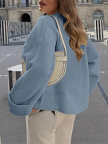 ANRABESS Women's Oversized Crewneck Long Sleeve Fuzzy Knit Casual Chunky Warm 2025 Fall Pullover Sweaters Top Trendy Outfits Grey Blue Large