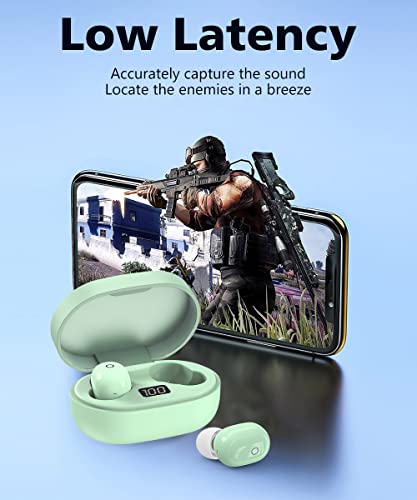 Wireless Earbuds, Bluetooth Earphones Stereo HiFi Sound Noise Cancelling with Built-in Microphone, True Wireless Headphones In-Ear Earbuds for Sports and Work, Compatible with iPhone, Android- Green