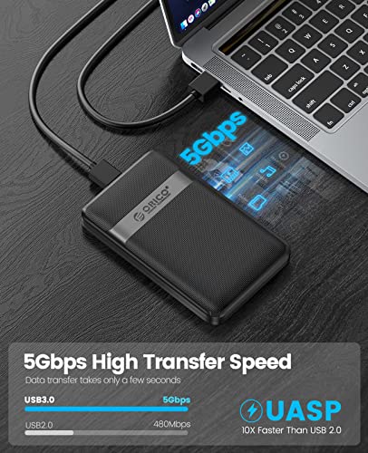 ORICO 2.5'' Hard Drive Enclosure, Upgraded Tool-Free 5Gbps USB 3.0 to SATA External Hard Drive Case for 2.5 Inch 7mm 9.5mm SSD HDD Max 6TB, UASP Supported, Black(2577U3)