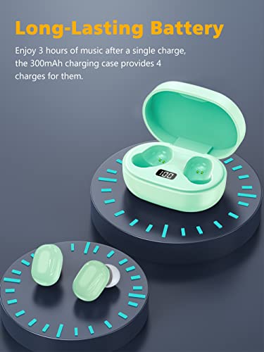 Wireless Earbuds, Bluetooth Earphones Stereo HiFi Sound Noise Cancelling with Built-in Microphone, True Wireless Headphones In-Ear Earbuds for Sports and Work, Compatible with iPhone, Android- Green