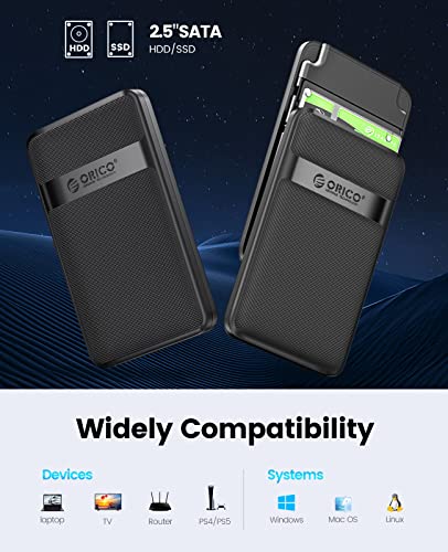 ORICO 2.5'' Hard Drive Enclosure, Upgraded Tool-Free 5Gbps USB 3.0 to SATA External Hard Drive Case for 2.5 Inch 7mm 9.5mm SSD HDD Max 6TB, UASP Supported, Black(2577U3)