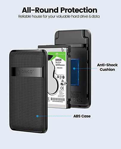 ORICO 2.5'' Hard Drive Enclosure, Upgraded Tool-Free 5Gbps USB 3.0 to SATA External Hard Drive Case for 2.5 Inch 7mm 9.5mm SSD HDD Max 6TB, UASP Supported, Black(2577U3)