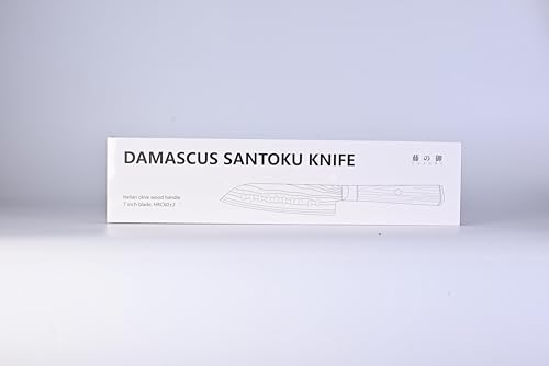 FUJUNI Damascus Santoku Knife 7 inch Damascus VG10 Steel 67-Layer -Olive Wood Handle - Razor Sharp Kitchen Knife with Exquisite Box