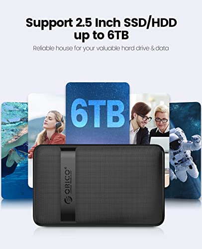ORICO 2.5'' Hard Drive Enclosure, Upgraded Tool-Free 5Gbps USB 3.0 to SATA External Hard Drive Case for 2.5 Inch 7mm 9.5mm SSD HDD Max 6TB, UASP Supported, Black(2577U3)