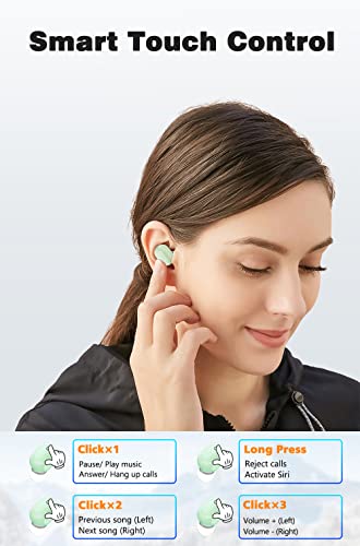 Wireless Earbuds, Bluetooth Earphones Stereo HiFi Sound Noise Cancelling with Built-in Microphone, True Wireless Headphones In-Ear Earbuds for Sports and Work, Compatible with iPhone, Android- Green
