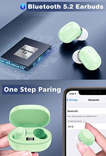 Wireless Earbuds, Bluetooth Earphones Stereo HiFi Sound Noise Cancelling with Built-in Microphone, True Wireless Headphones In-Ear Earbuds for Sports and Work, Compatible with iPhone, Android- Green