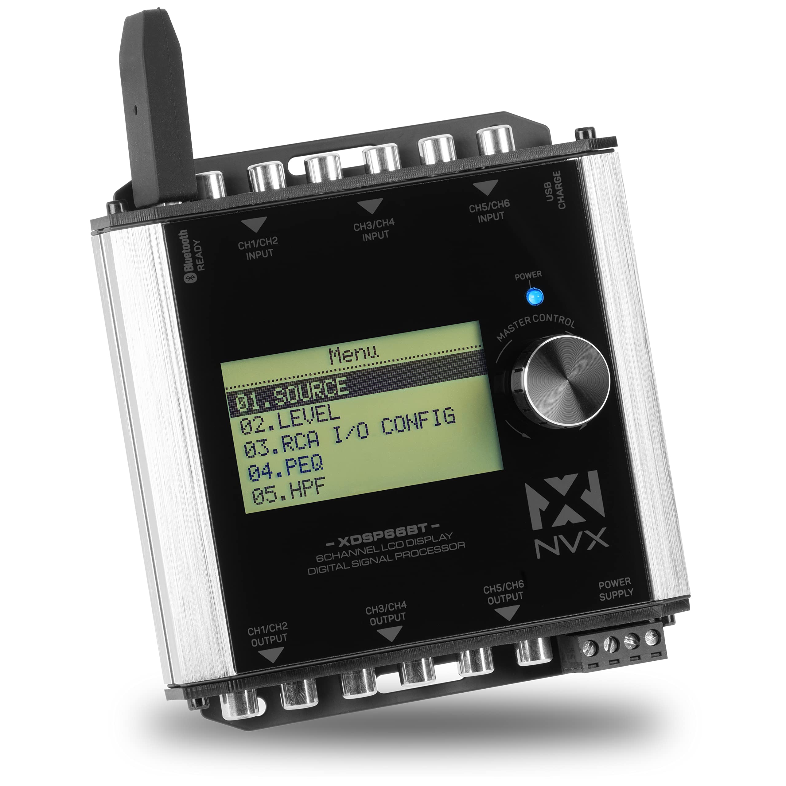 NVX XDSP66BT 6-Channel X-Series 15 Band Parametric EQ Digital Signal Processor (DSP) with 2.75" LCD Display and Includes Bluetooth USB Adapter for Music Streaming