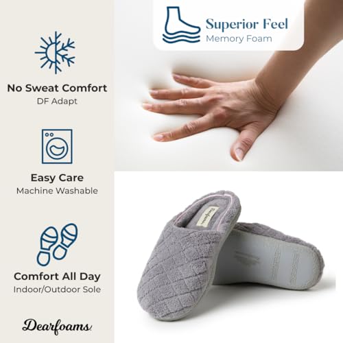 Dearfoams Women's Leslie Washable Memory Foam Terry Clog with Wide Widths Slipper, Medium Grey, X-Large