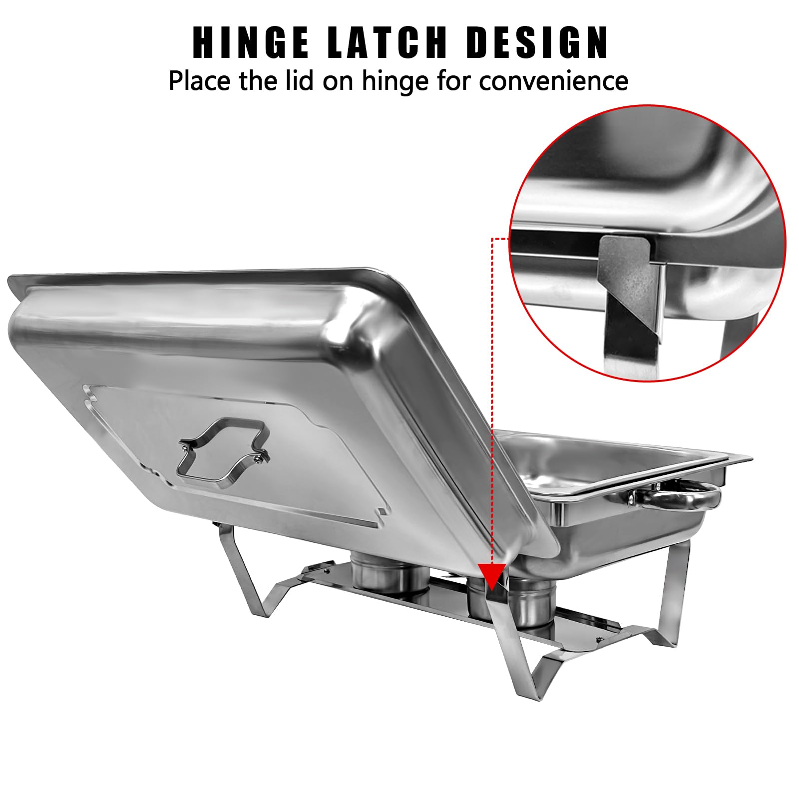 EVGTTI Chafing Dish Buffet Set, 2 Pack 8 Qt, Stainless Chafer w/ 4 Half Size Pans, Rectangle Catering Warmer Server w/Lid Water Pan Folding Stand Fuel Tray Holder Clip, at Least 8 People Each