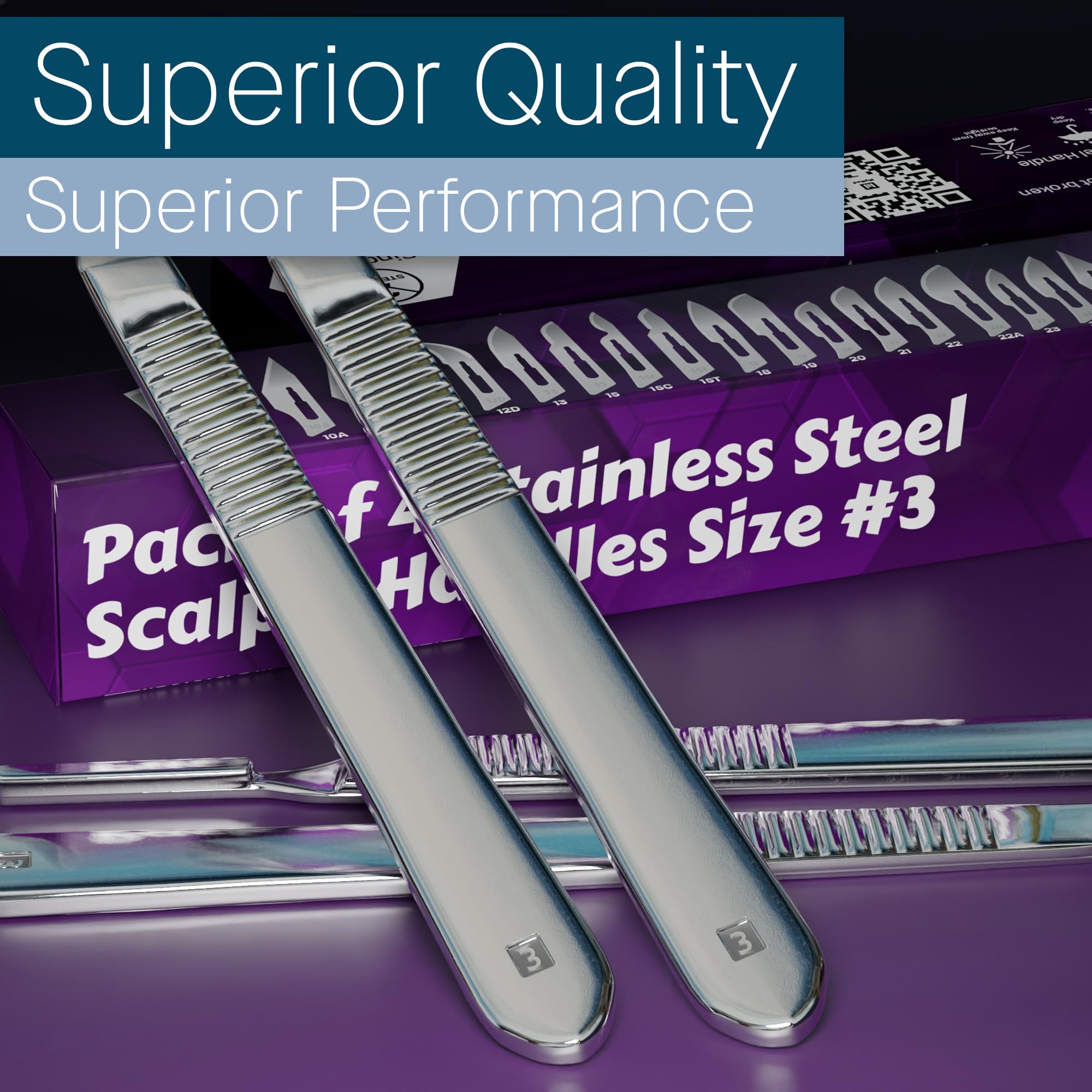 Pack of 4 Scalpel Handle # 3, Premium Quality, Rust Proof Stainless Steel Scalpel Knife Handle, Lightweight and Durable,Fits Surgical Blades No. 10, 11, 12, 13, 14 and 15