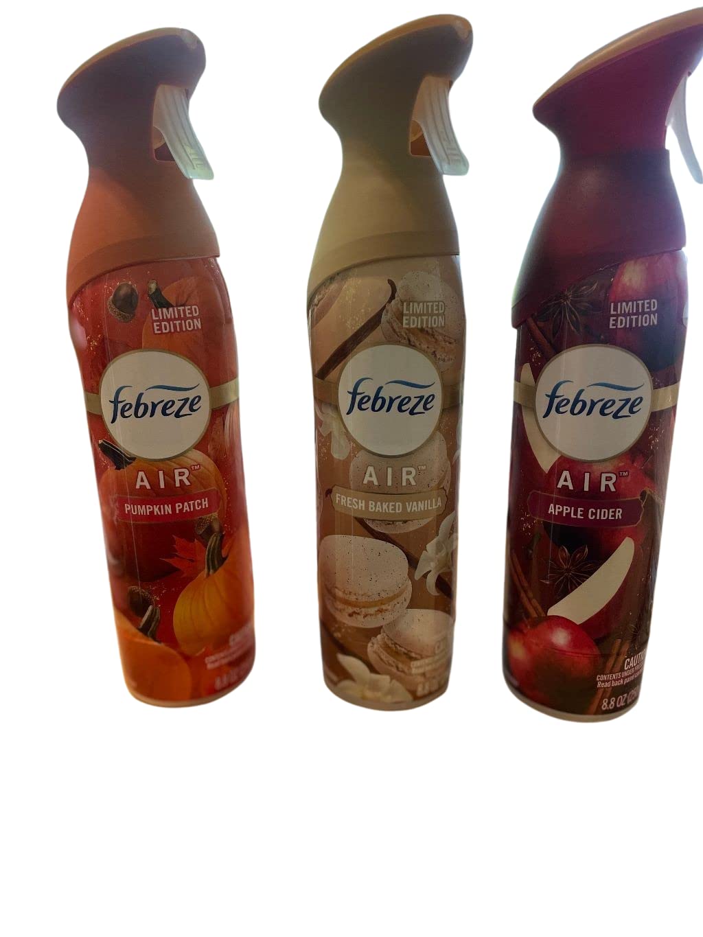 Febreze Limited Edition Fall Air Freshener Bundle - 1 each of Fresh Baked Vanilla, Apple Cider, and Pumpkin Patch, 8.8 Ounce (Pack of 3)