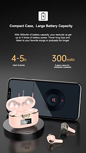 Acuvar in-Ear Wireless Bluetooth 5 Headphones, Earbuds IPX5 Waterproof with Microphone Rechargeable USB C Case for Smartphones Android iOS (Pink)