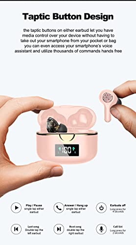 Acuvar in-Ear Wireless Bluetooth 5 Headphones, Earbuds IPX5 Waterproof with Microphone Rechargeable USB C Case for Smartphones Android iOS (Pink)
