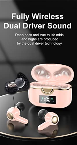 Acuvar in-Ear Wireless Bluetooth 5 Headphones, Earbuds IPX5 Waterproof with Microphone Rechargeable USB C Case for Smartphones Android iOS (Pink)
