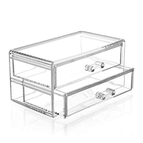Set of 3 Momentum Brands Clear Acrylic Deluxe 2 Drawer Makeup Jewelry Box Organizer 9x4x5.25