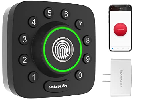 U-Bolt Pro Bluetooth Enabled Fingerprint and Keypad Smart Deadbolt + Bridge WiFi Adaptor | 6-in-1 Keyless Entry | Control Remotely Via Smartphone | Fingerprint ID | Anti-peep Code | Auto Unlock & Lock