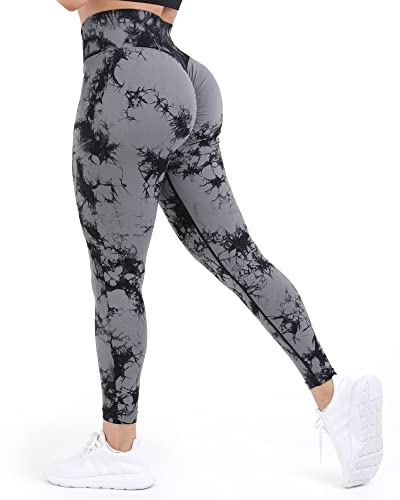 Wavar Scrunch Butt Lifting Leggings for Women Seamless Tie Dye High Waist Yoga Pants Workout with Ribbed and Smile Contour