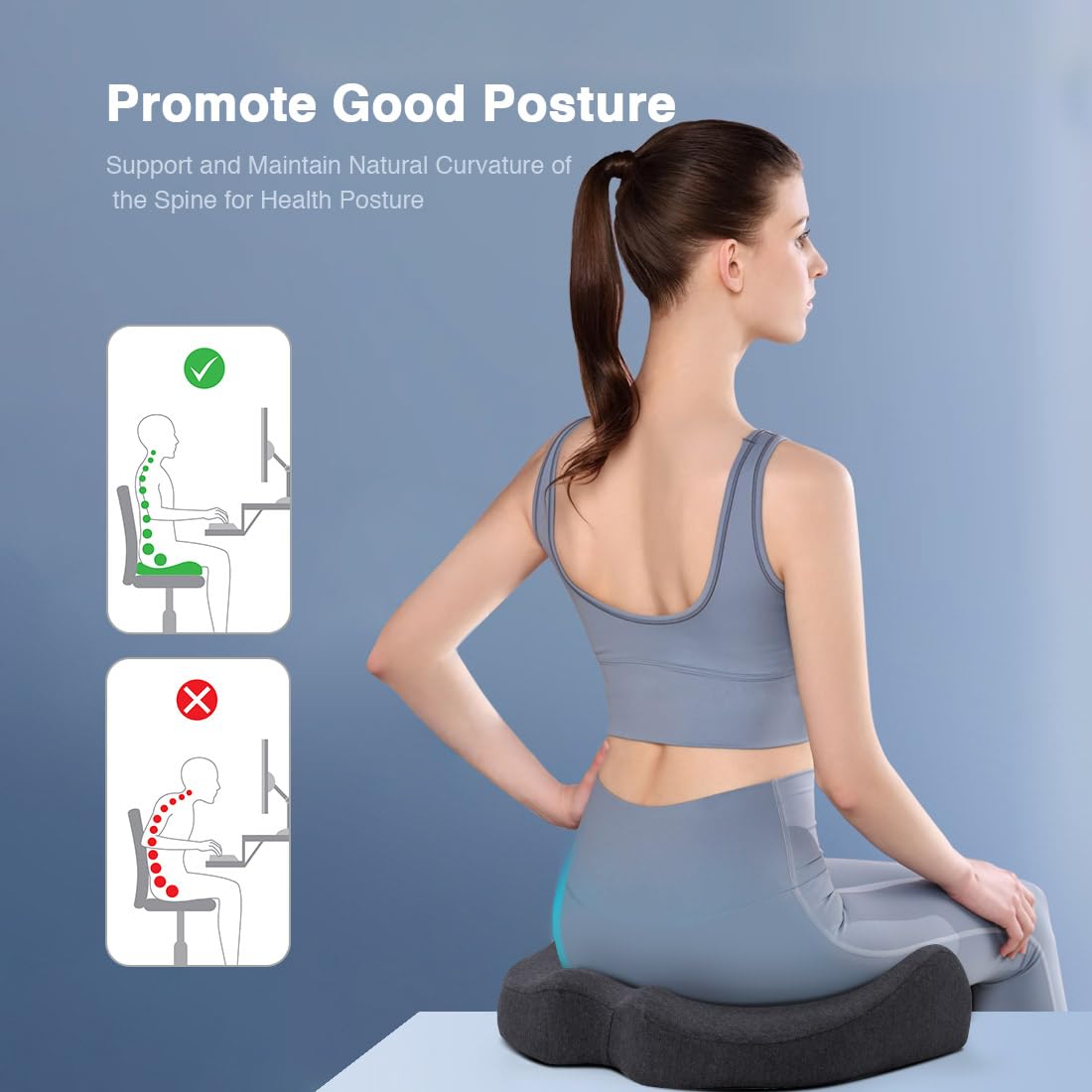WISHSMILE Memory Foam Seat Cushions for Desk Chair, Car Driver with Better Coccyx Pressure Back Pain Relief and Body Weight Dispersing Effects, Seat Pad for Kitchen, Stadium and Classroom