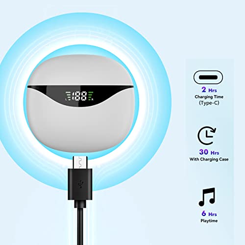 AITYYOX Wireless Earbuds 5.1 Bluetooth Earphones in Ear IPX5 Waterproof with Touch Control, 30 Hrs Playback with Charging Case, Power Display,Ear Buds with Mic for Sports, Android,iPhone, PC (White)