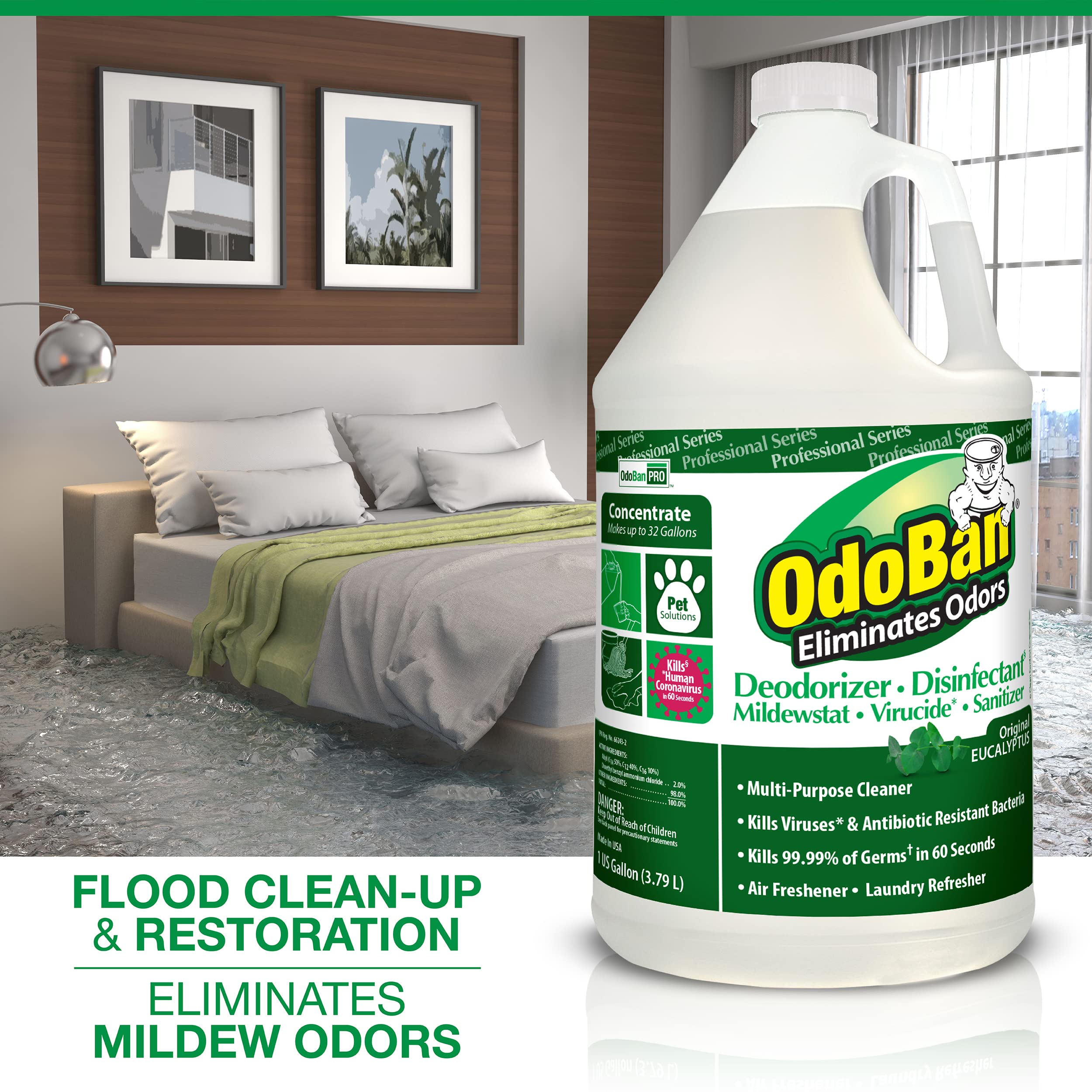 OdoBan Professional Disinfectant and Odor Eliminator Concentrate, 1 Gallon, Original Eucalyptus Scent