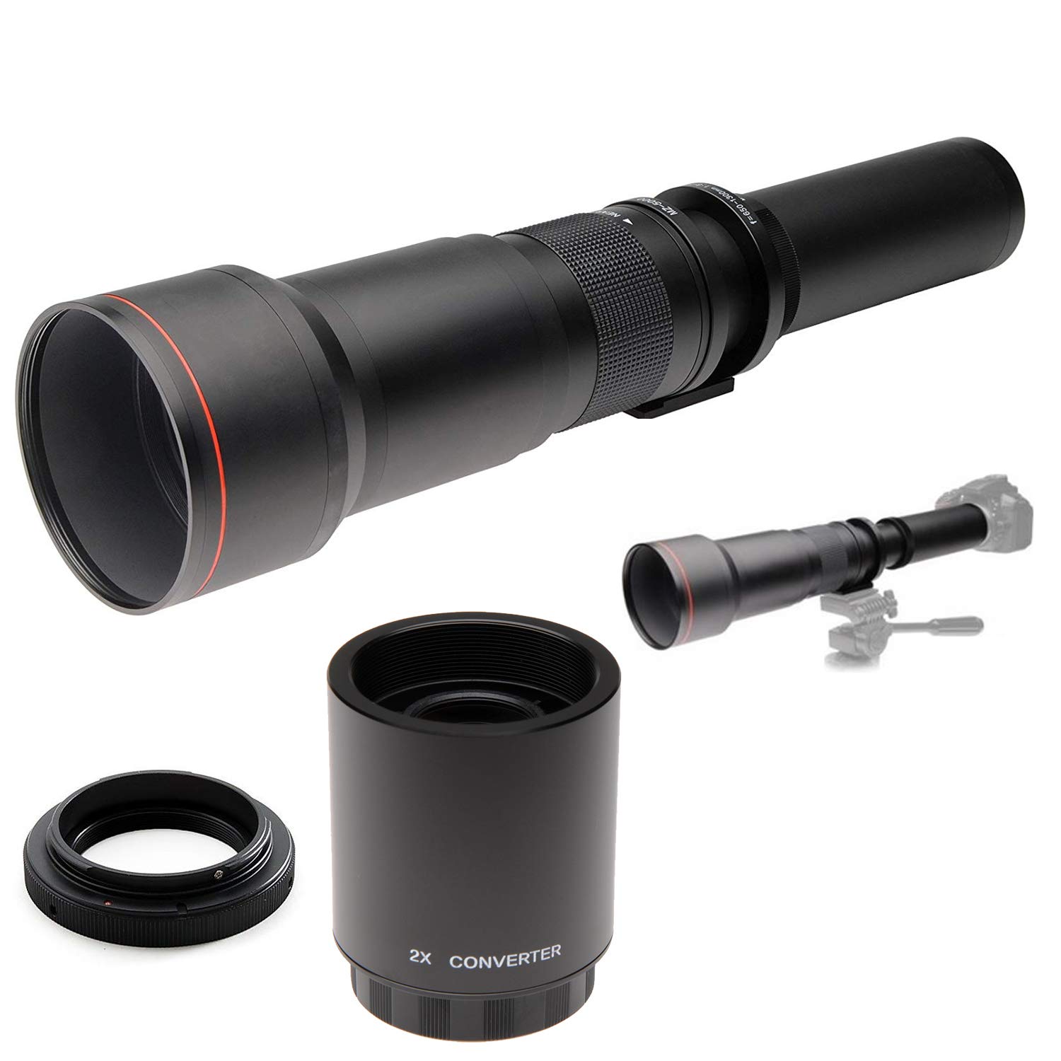 650-1300mm/1300-2600mm f/8-16 Manual Telephoto Lens for Canon EOS Rebel T3i, T4i, T5, T5i, T6, T7, T6i, T6s, T7i, SL1, SL2, EOS 60D, 70D, 77D, 80D, 5D III, 5D IV, 6D, 6D II, 7D II DSLR Cameras