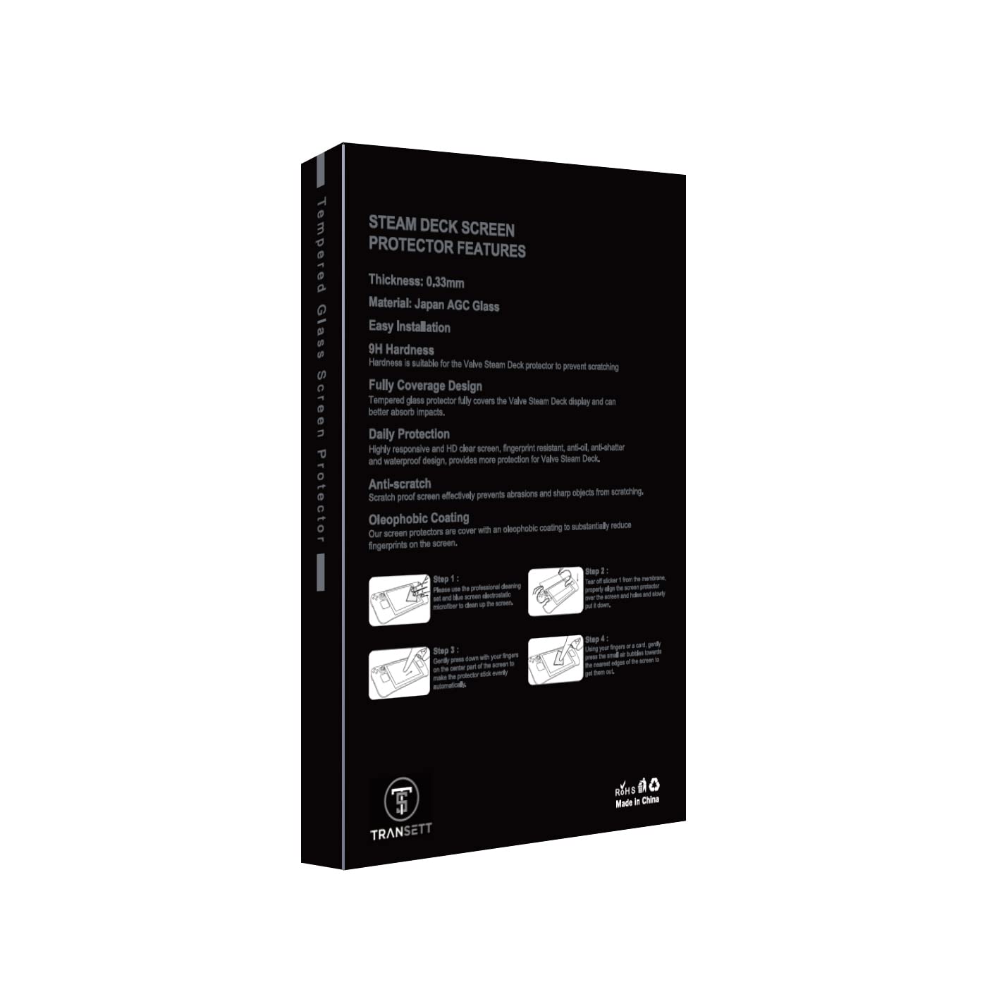 [2PACK] TS TRANSETT Tempered Glass Screen Protector Compatible with Valve Steam Deck, 9h Hardness, 0.33mm Thickness, DOES NOT interfere with touchscreen sensitivity