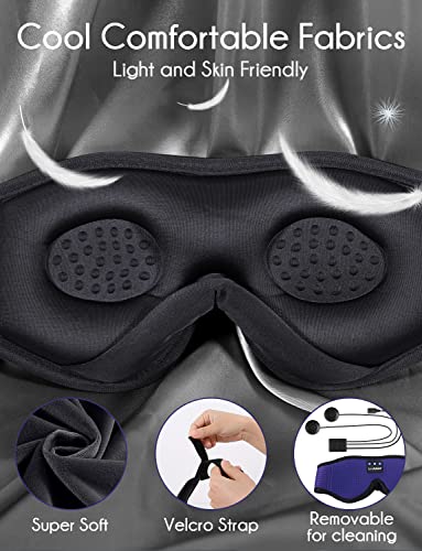 LC-dolida Bluetooth Sleep Mask Sleep Headphones Smart Auto Off Timer Sleeping Headphones for Side Sleepers Breathable 3D Music Eye Mask Cool Tech Gadgets Birthday Holiday Unique Gifts for Men