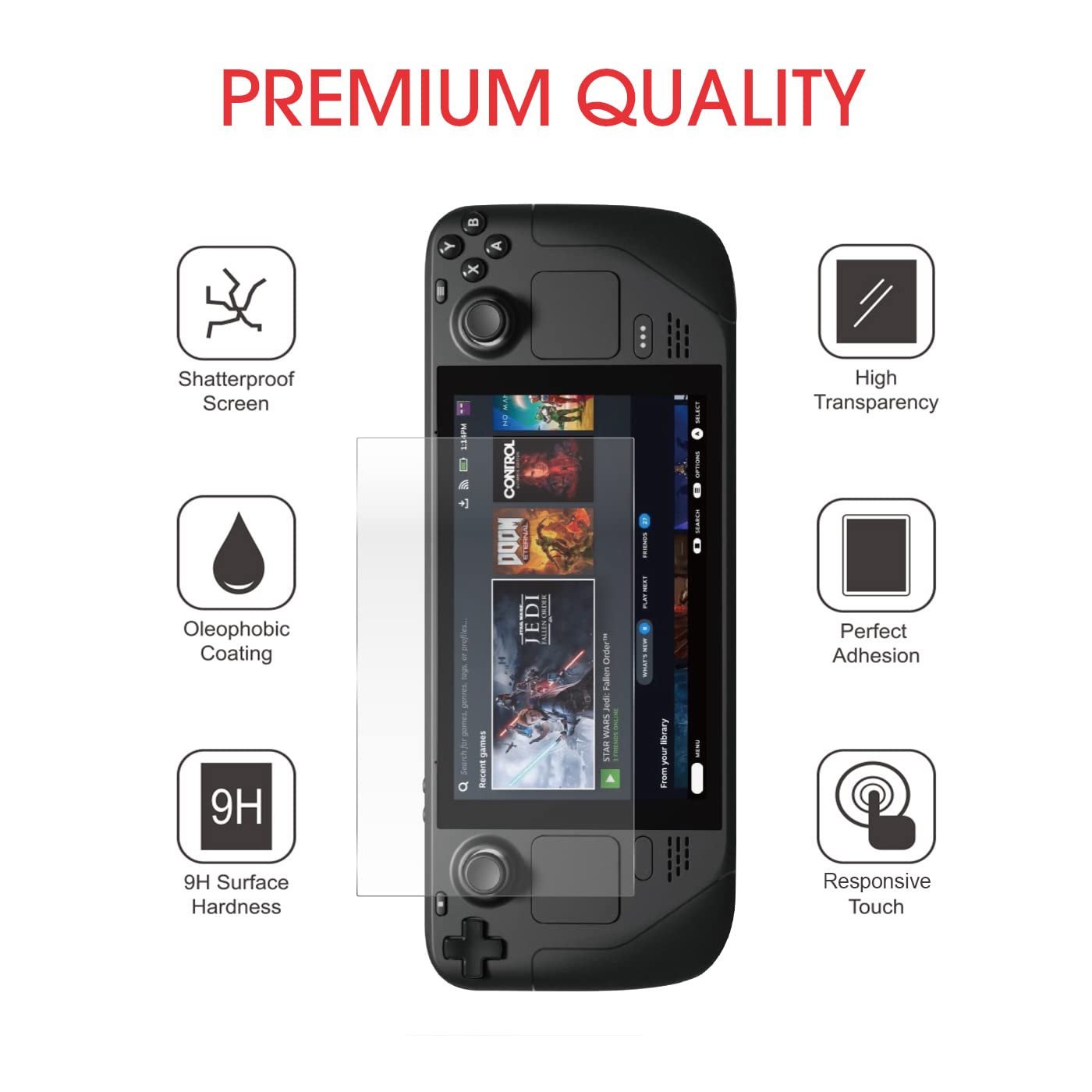 [2PACK] TS TRANSETT Tempered Glass Screen Protector Compatible with Valve Steam Deck, 9h Hardness, 0.33mm Thickness, DOES NOT interfere with touchscreen sensitivity