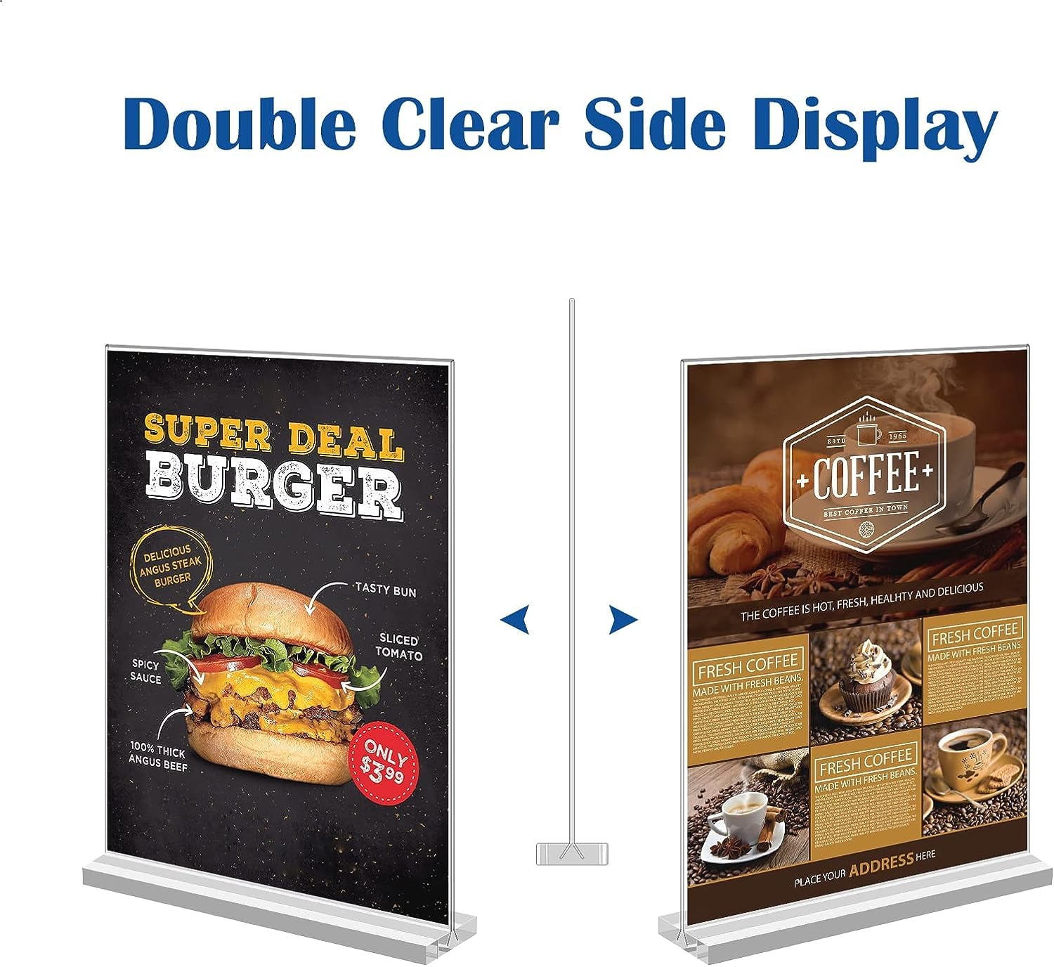 Cranviech 6 Pack 8.5 x 11 Acrylic Display Stand, Double-Sided Vertical, T-Shape Desktop, Clear Acrylic, Pedestal Base
