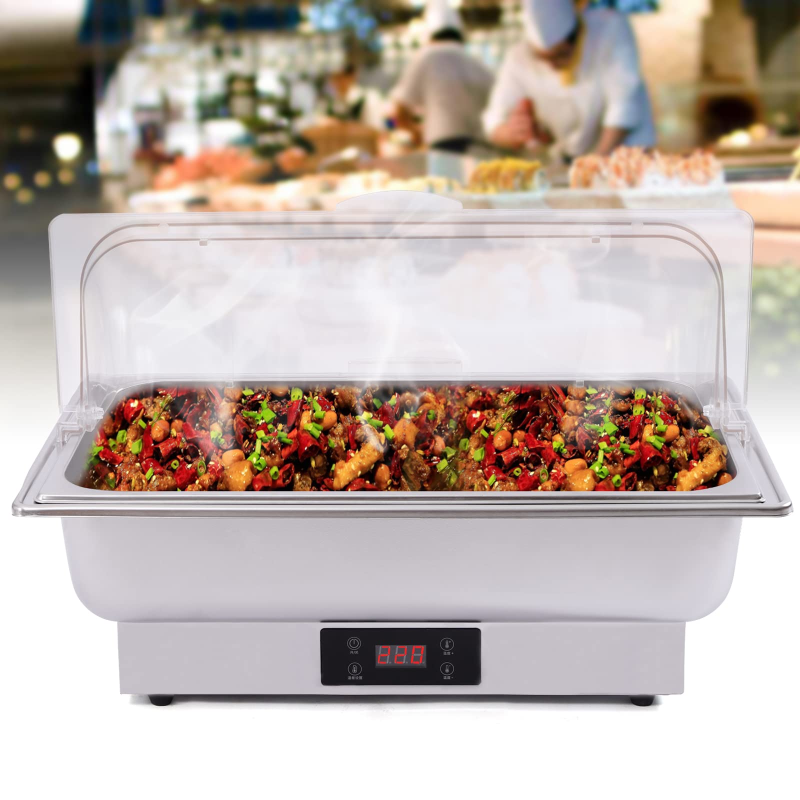 PIAOCAIYIN Chafing Dish Buffet Set, 110V 14QT Electric Chafing Dish, Stainless Steel Buffet Servers and Warmers, 86-194℉ Temperature Adjustment, 1 Food Trays, Chafers for Catering/Buffets/Parties